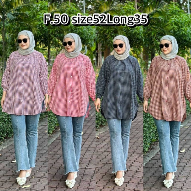 Lovely Cotton~Blouse Cotton Labuh | Blouse Muslimah kotak | Kemeja Baggy kotak Labuh-freesize to ...