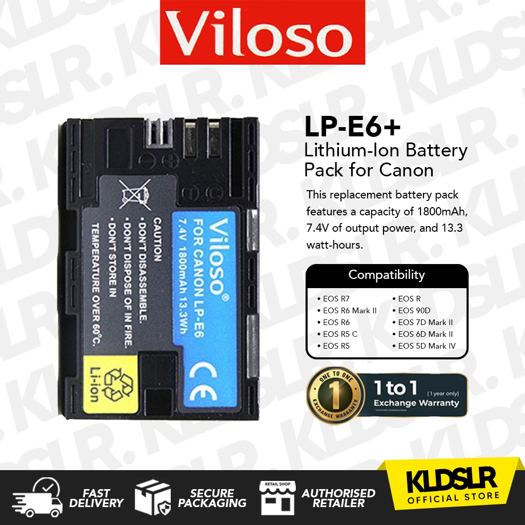 Viloso Canon LP-E6+ Battery Pack for Canon EOS R7/ EOS R6 Mark II/ EOS ...