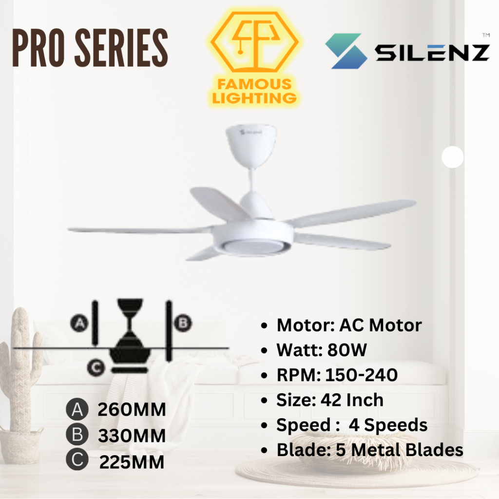 SILENZ PRO Ceiling Fan 5 Blades 5 Speeds 42" 56" Kipas Siling Rumah ...