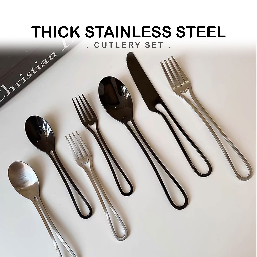 Cutlery Sets with Korean-Inspired Hollow Steak Knives Forks and Spoons ...