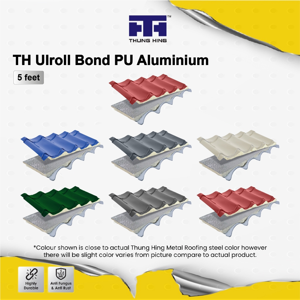 Thung Hing TH ULROLL BOND PU ALUMINIUM - 5 FEET Metal Deck Metal Roofing | Shopee Malaysia