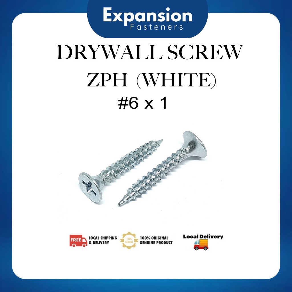 DRYWALL SCREW 6 X 1" WHITE ZPH (1000PCS) CEILING PLASTER 石膏螺丝 | Shopee ...