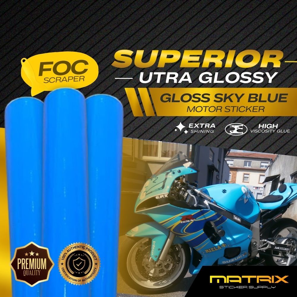 PREMIUM GLOSSY SKY BLUE MOTOR STICKER(152CM-90CM)stiker MOTO wrap film ...