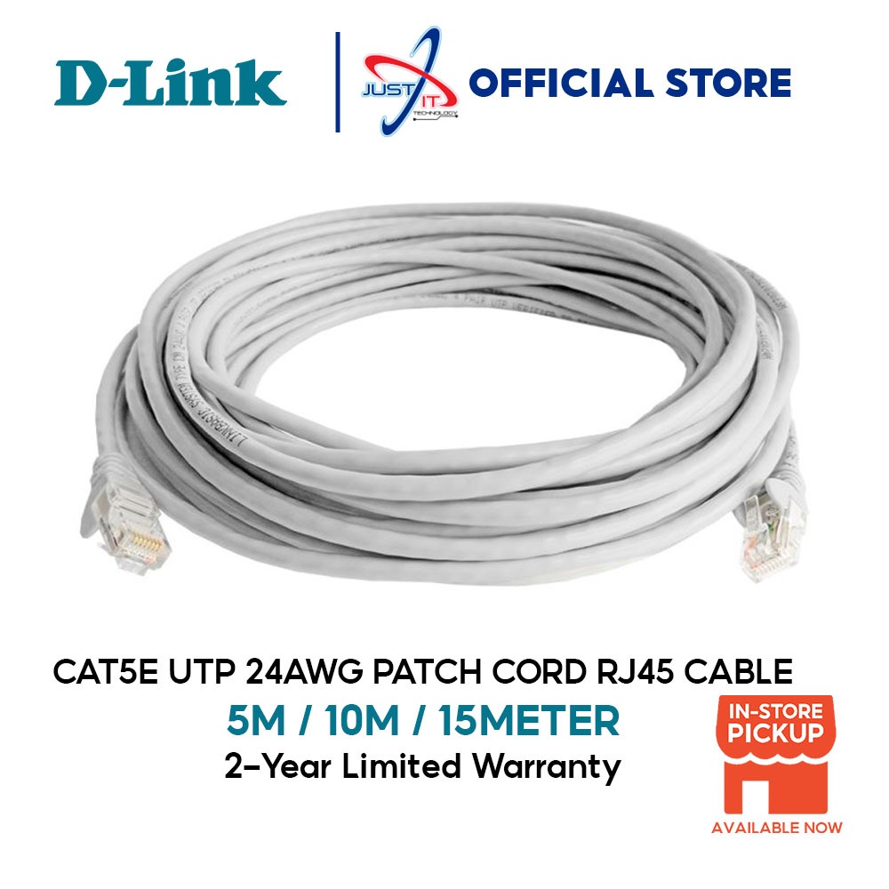 D-Link Cat 5E UTP 24AWG Patch Cord RG45 Lan Cable (5m/10m/15m) | Shopee ...