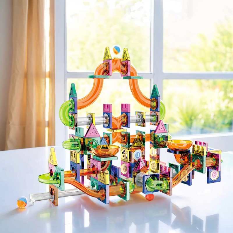 3D Colourful Magnetic Slideway Building Block Magnetic Tiles Ball Tube ...