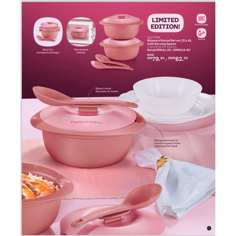 TUPPERWARE BLOSSOM ROUND SERVER (1) W 1.6L WITH SERVING SPOON | Shopee ...