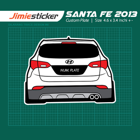 Sticker Kereta Hyundai Santa Fe 2013, Sticker Belakang, Custom Warna ...