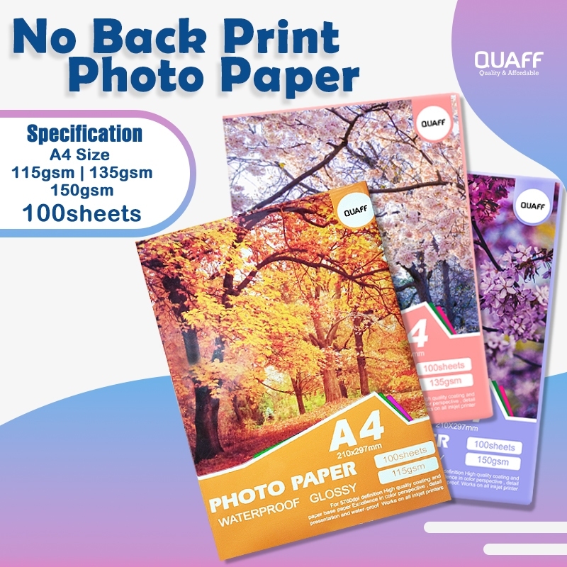 Quaff No Back Print Photo Paper A4 Size Inkjet Printer Photo Paper ...