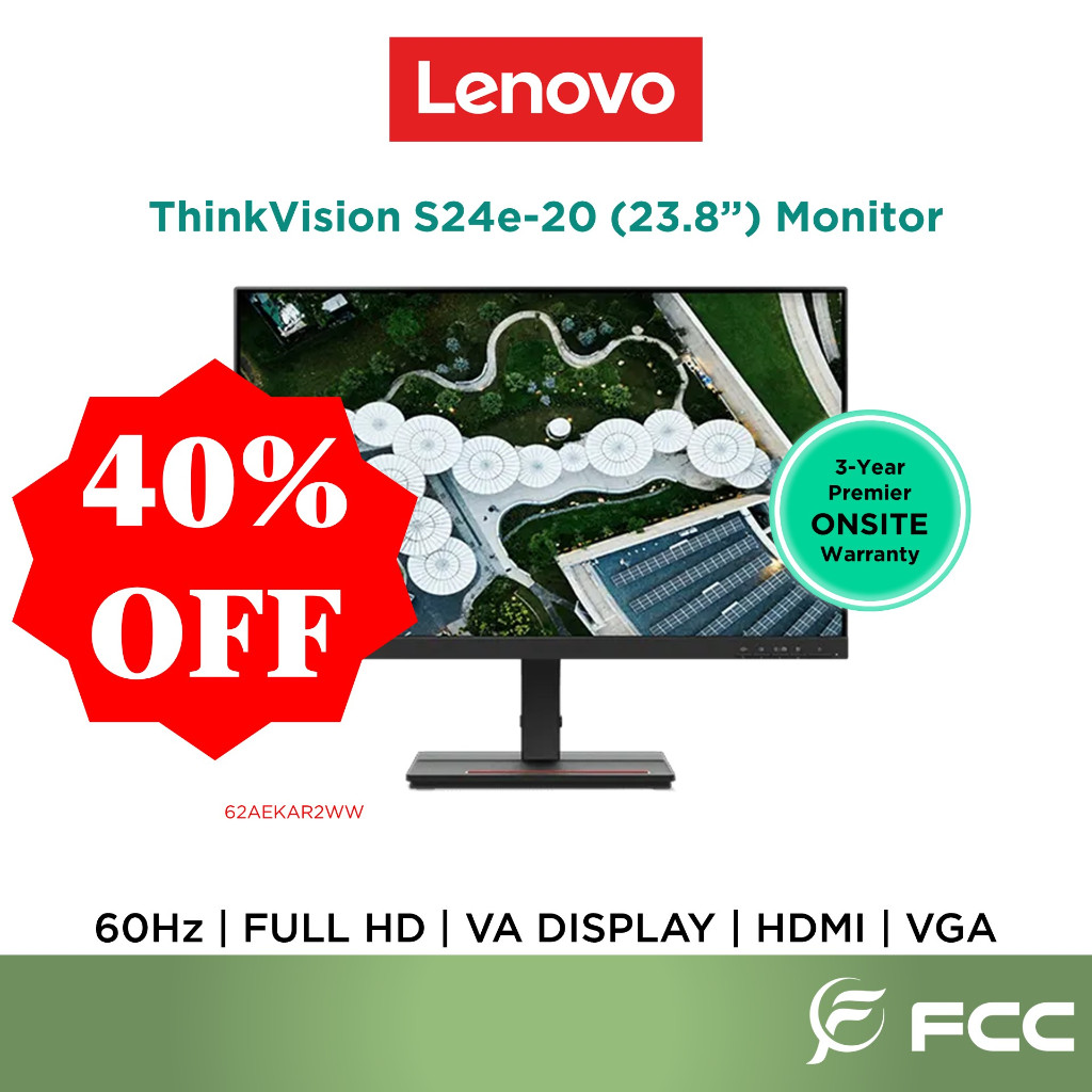 Lenovo ThinkVision S24e-20 23.8 inch 24 FHD Monitor ThinkPad ...