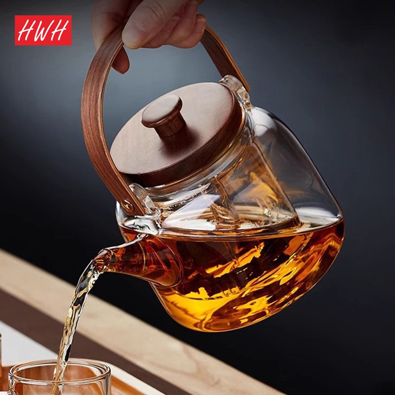 HWHOME 900ml Heat Resistant Glass Teapot Set with Filter Microwave Safe ...