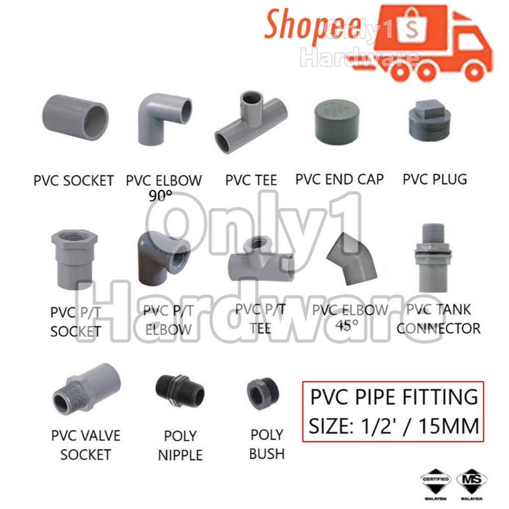15MM PVC FITTING SOCKET ELBOW 90° TEE END CAP PLUG P/T SOCKET P/T ELBOW ...
