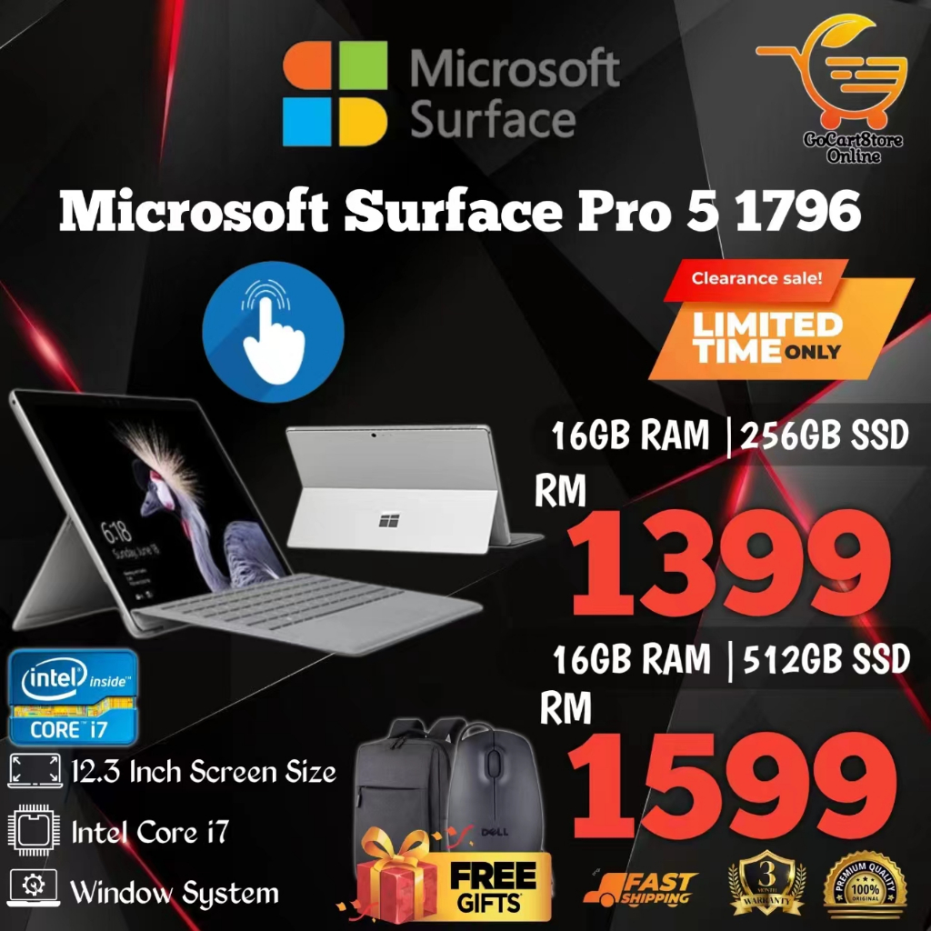 Microsoft Surface Pro 5 1796 Intel i7 (7th Gen) / 8GB RAM / 256GB SSD ...