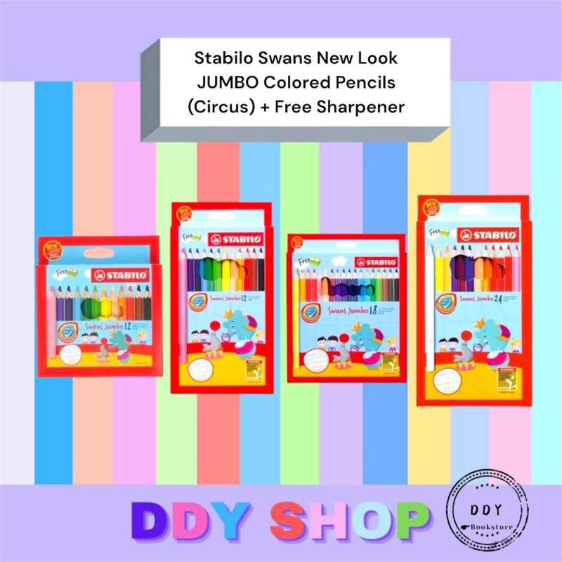 Stabilo Swans New Look JUMBO Colored Pencils (Circus) + Free Sharpener | Shopee Malaysia