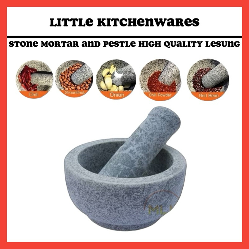 STONE MORTAR AND PESTLE / LESUNG BATU Granite Stone Mortar and pestle ...