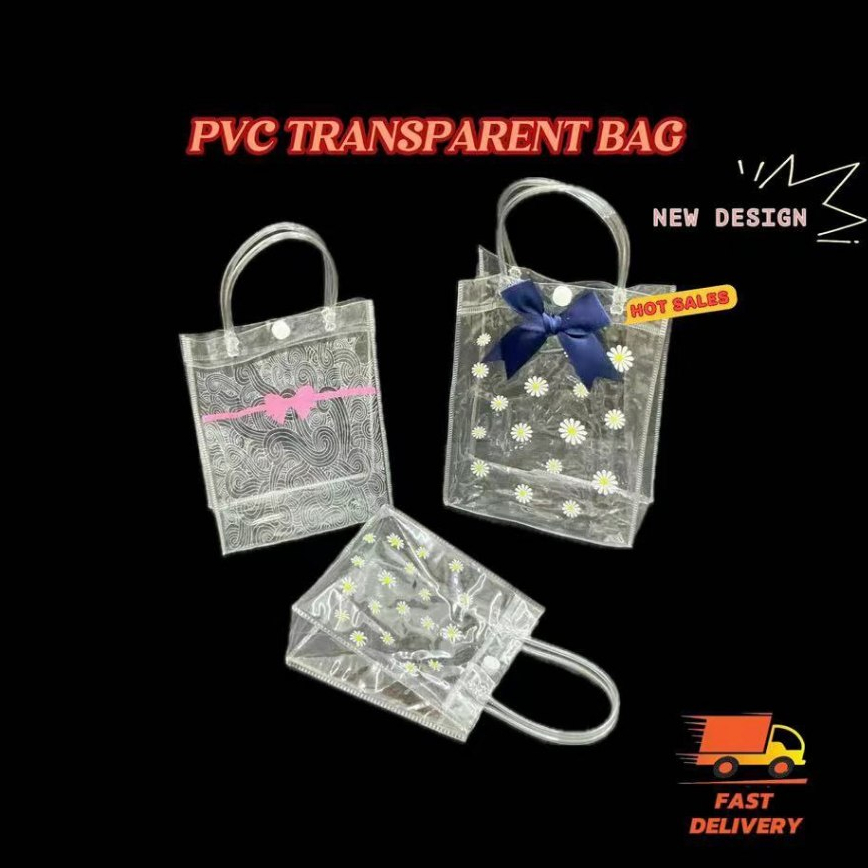 Clear PVC Tote Bag with Button / Transparent Shopping Bag / Packaging ...