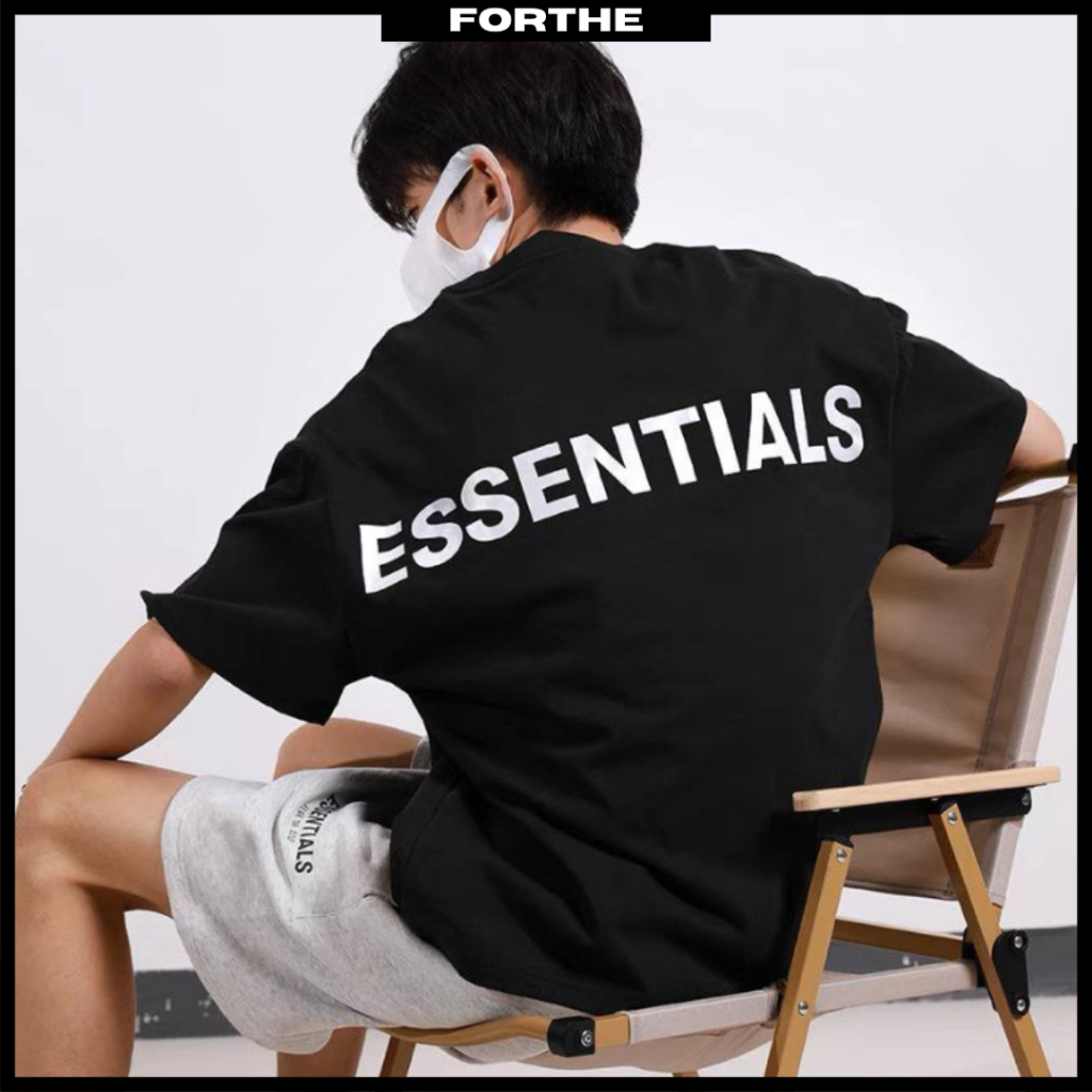 Fear Of God ESNTLS Back Logo Oversized T-shirt 260G Heavy Cotton T-shirt FOG ESNTLS Logo Print T ...