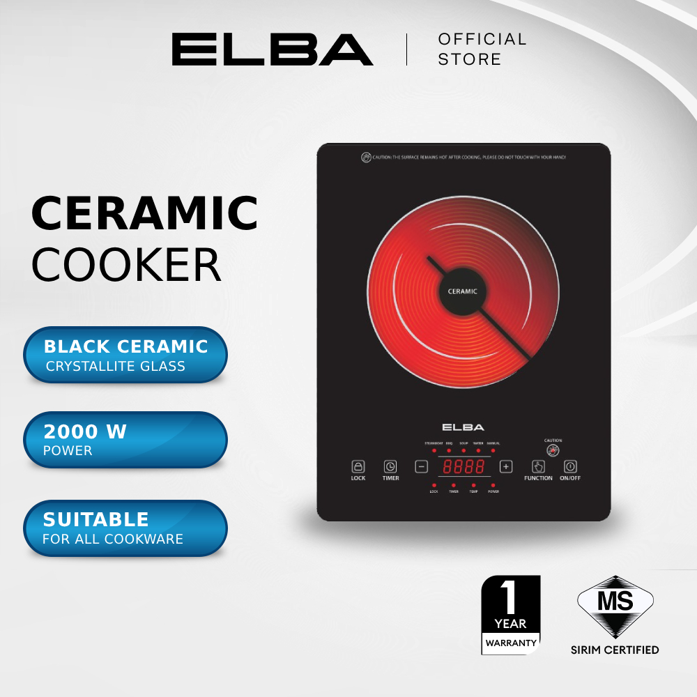 ELBA Ceramic Cooker ECC-J2015(BK) - Sensor Touch With LED Display - Black (2000W) | Shopee Malaysia