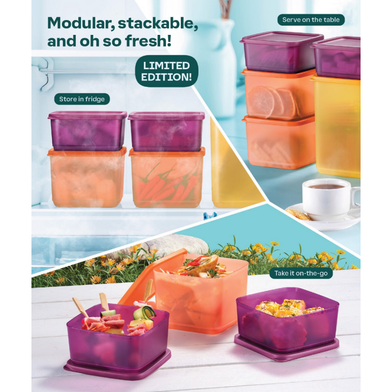 Tupperware So Fresh Square Essential Set / 650ml / Medium Sq 1L / Large ...