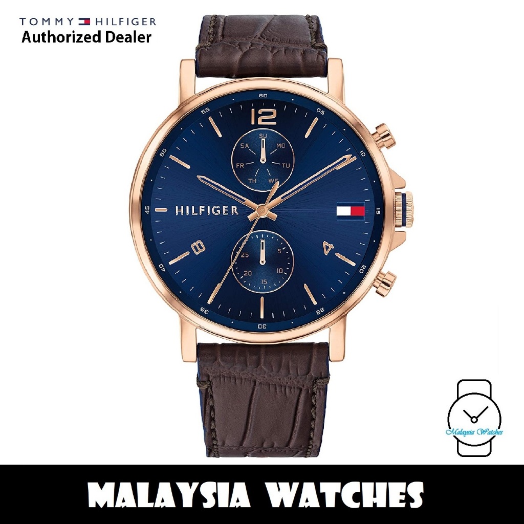 (100% Original) Tommy Hilfiger 1710418 Analog Blue Dial Rose Gold Case ...
