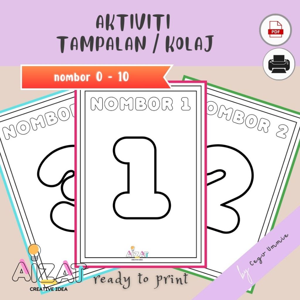 Aktiviti Tampalan Nombor Matematik 123 Kolaj Capan Practice Skills Fine ...