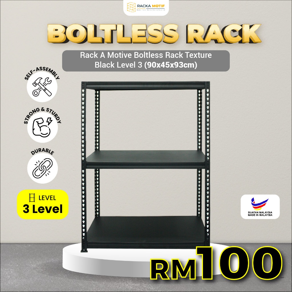 Rack A Motive Boltless Rack Texture Black Level 3 Boltless Rack Storage Office Storage ...
