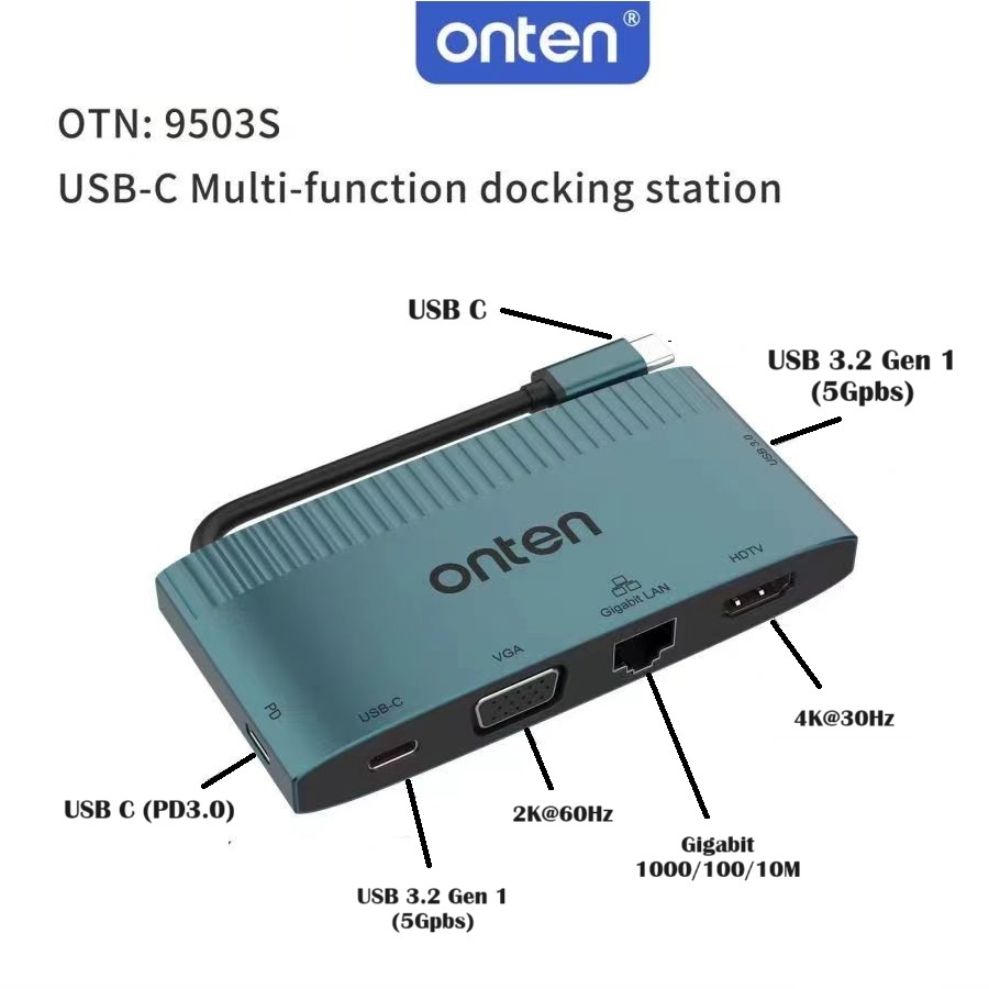 ONTEN 6 IN 1 USB-C MULTI-FUNCTION DOCKING STATION HDMI+VGA+RJ45+USB3.0* ...