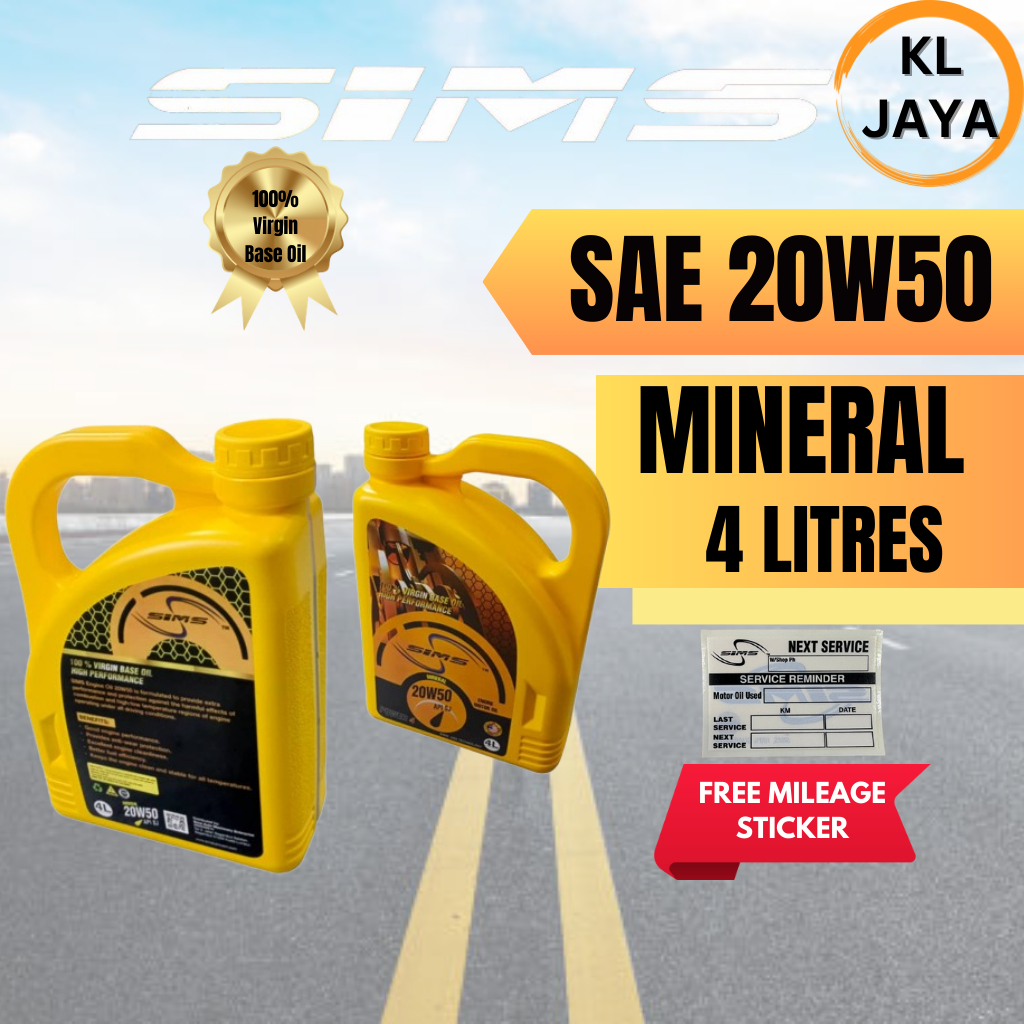 SIMS SAE 20w50 Engine Oil 4 Litres 100% Virgin Base Oil | Shopee Malaysia
