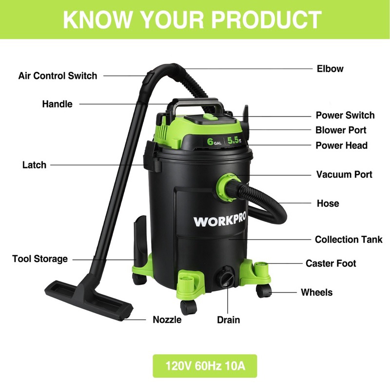 WORKPRO Vacuum Cleaner 3-IN-1 Wet & Dry, Blower Function (25L/1200W ...