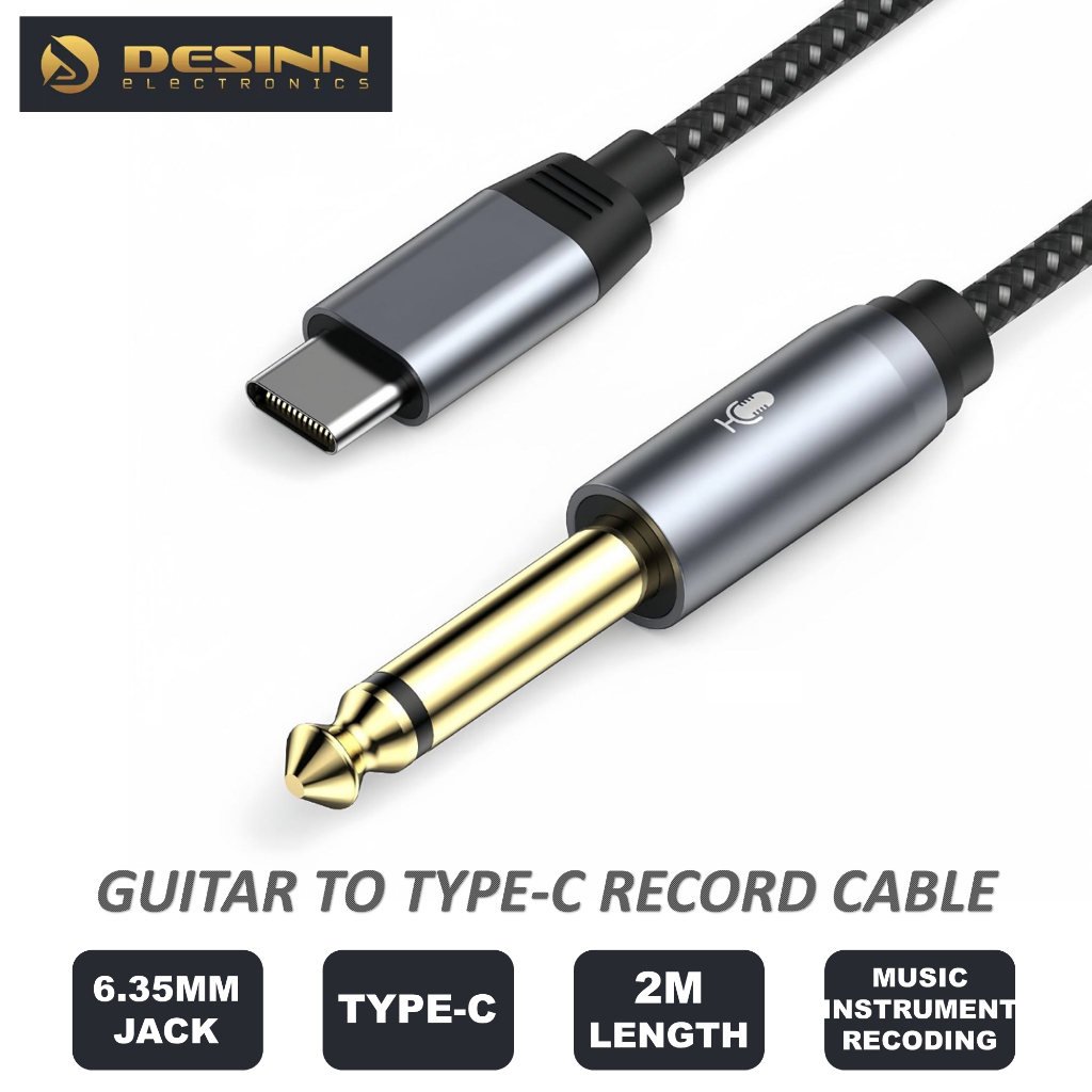 Guitar 6.35mm to USB Type C Recording Cable 2m 6.35mm Mono TS for ...