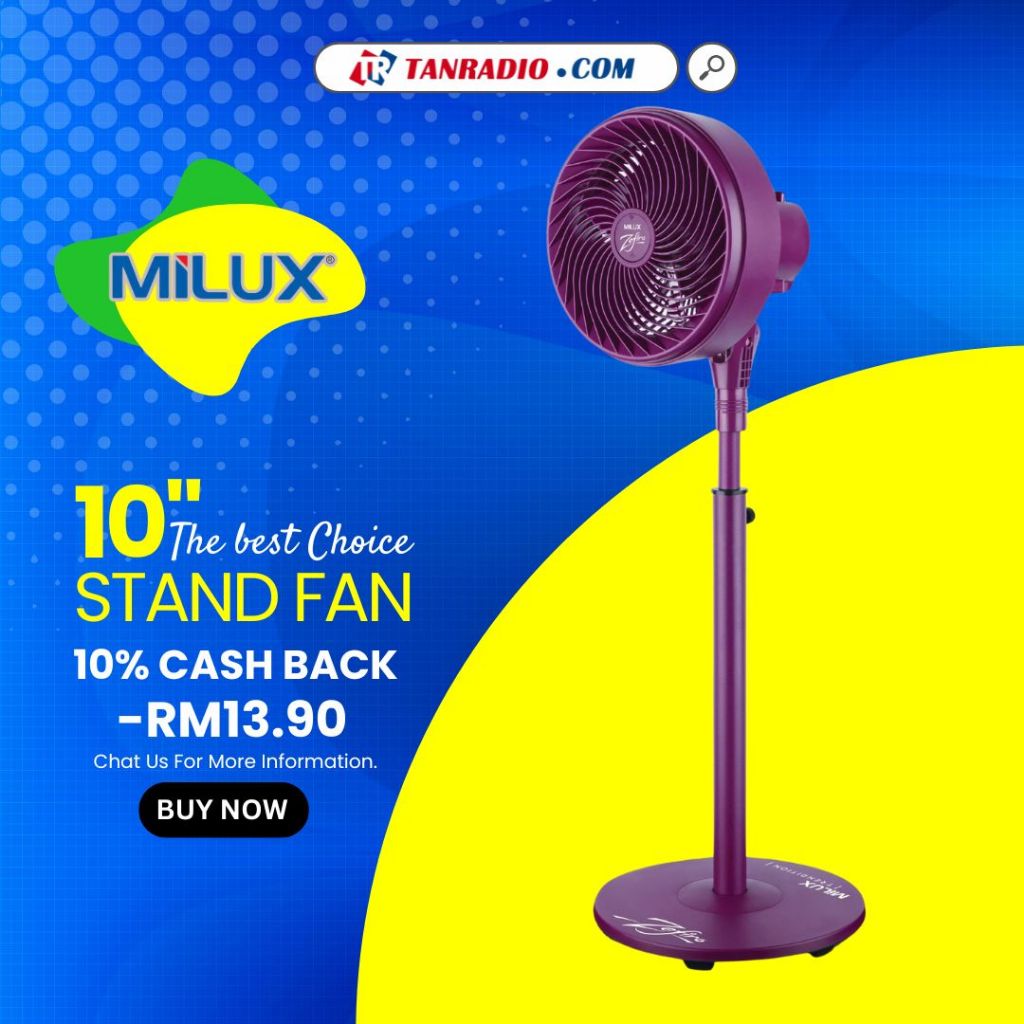 MILUX GALE 2 IN 1 STAND FAN 10", ADJUSTABLE HEIGHT, 3 SPEED SETTING ...