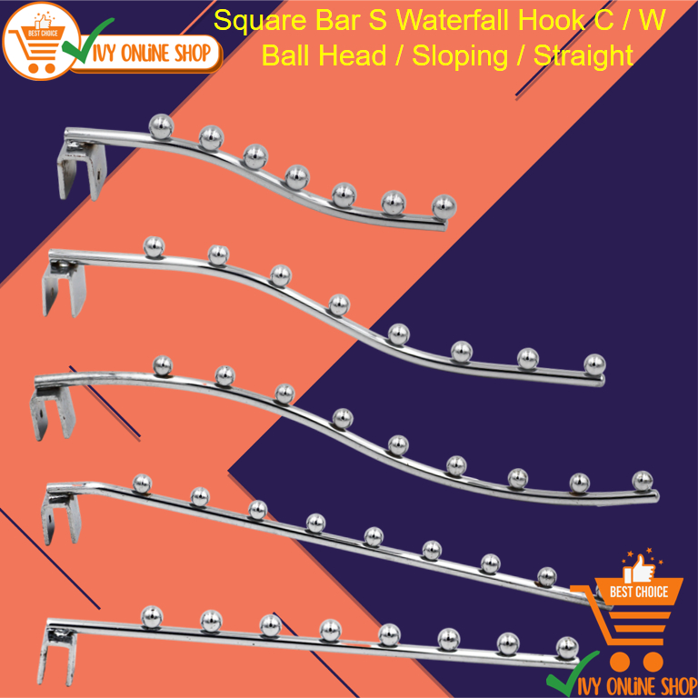 Chrome Square Bar Waterfall Fountain Hook with Mushroom or Balls 墙挂式弯钩 ...