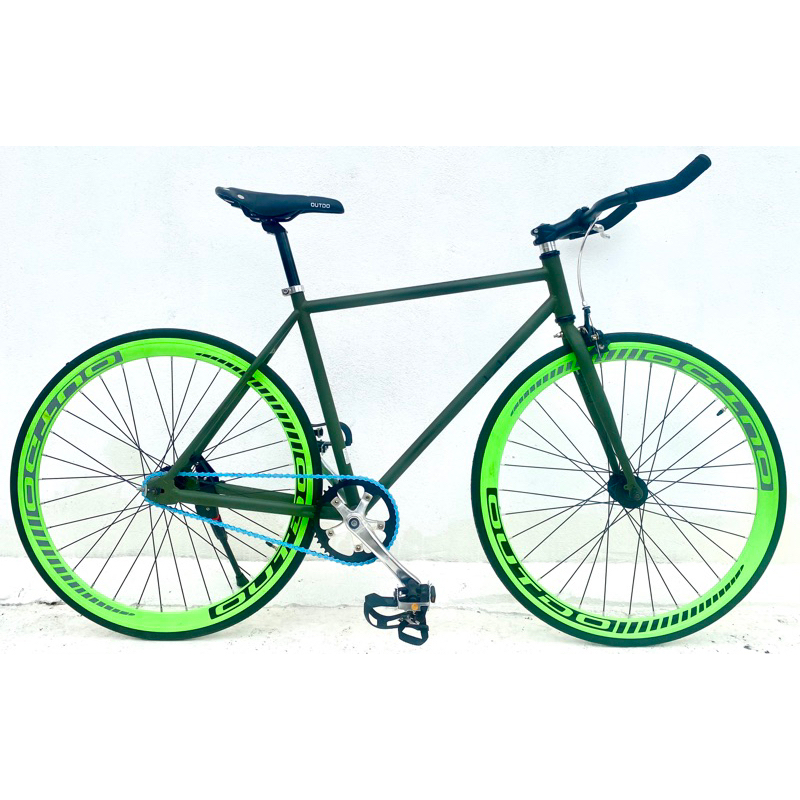 Basikal Fixie 700c OSCAR bicycle (Fluorescent Green Black) Road Bike / Racing Bike / Basikal ...