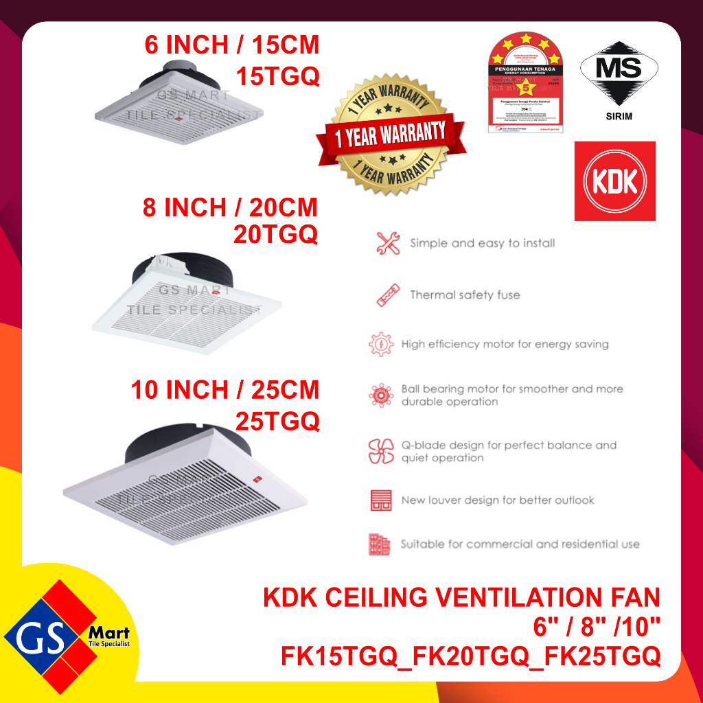 KDK 15TGQ 20TGQ 25TGQ 6" 8" 10" Ceiling Ventilation Fan / Ceiling ...