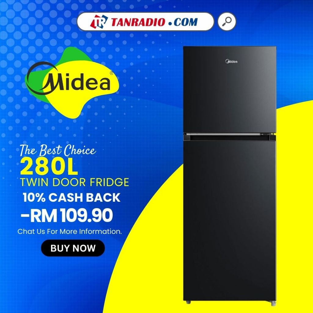 MIDEA TWIN DOOR FRIDGE 280L/236L, MULTI AIR FLOW MIDEA-MDRT345MTB30 ...