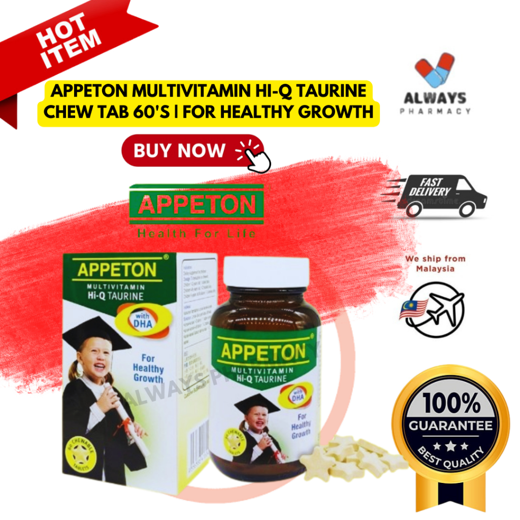APPETON MULTIVITAMIN HI-Q TAURINE WITH DHA CHEW TAB 60'S | FOR HEALTHY ...