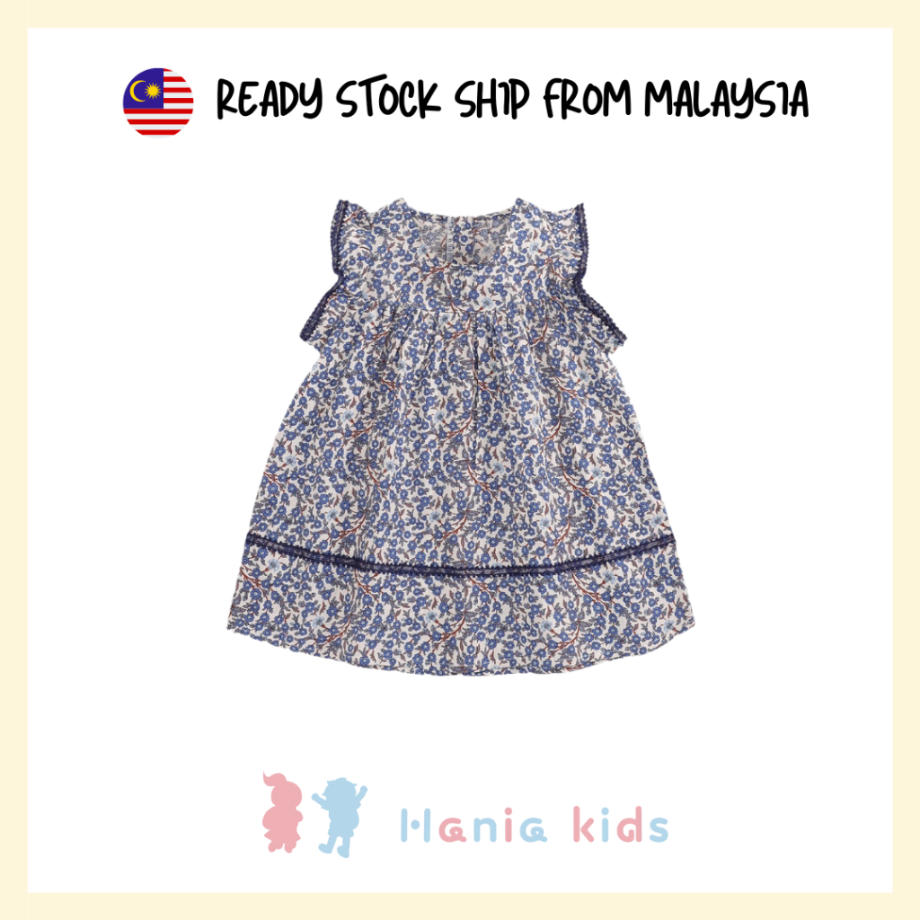Hania Kids Dress Vintage Style Blue Floral Sleeveless Cotton Dress 2-8 ...