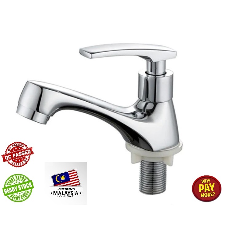 Brass Quarter Turned Basin Tap (Local Assembly) Paip Air Bilik Air 水龙头 ...