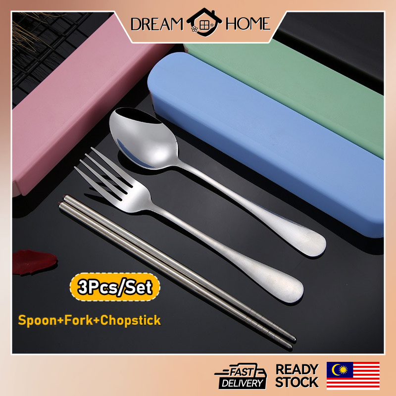 3 in 1 304 Stainless Steel Spoon Fork Chopstick Set Utensil Cutlery ...