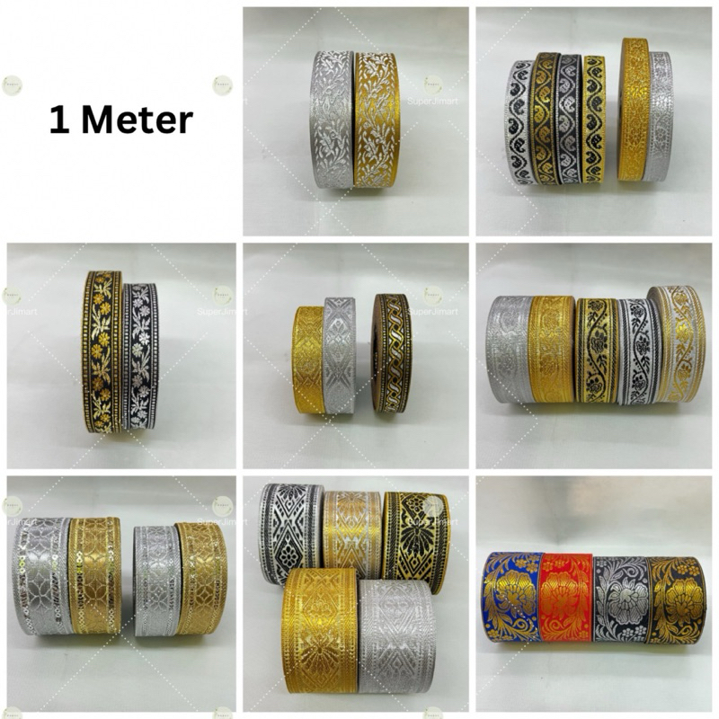 1meter 2”,1.5”,1”,0.5” Reben Songket/Reben Konvo/Renda Jubah/Metallic ...