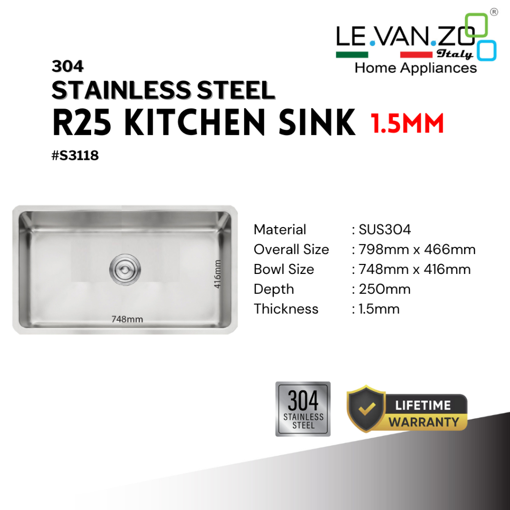 LEVANZO Stainless Steel Kitchen Sink #R25 Series S3118 | Shopee Malaysia