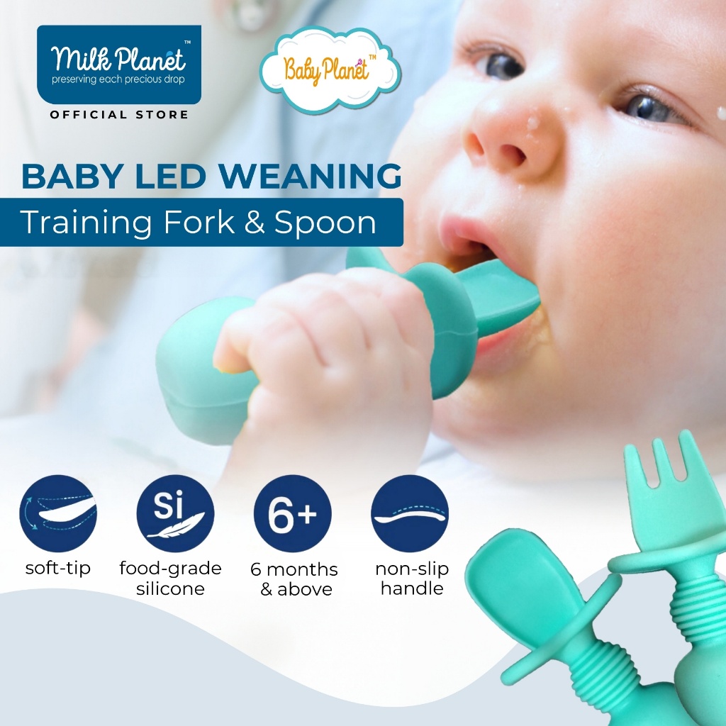 Baby Planet Baby Led Weaning Stage 1 Training Fork and Spoon Baby Self ...