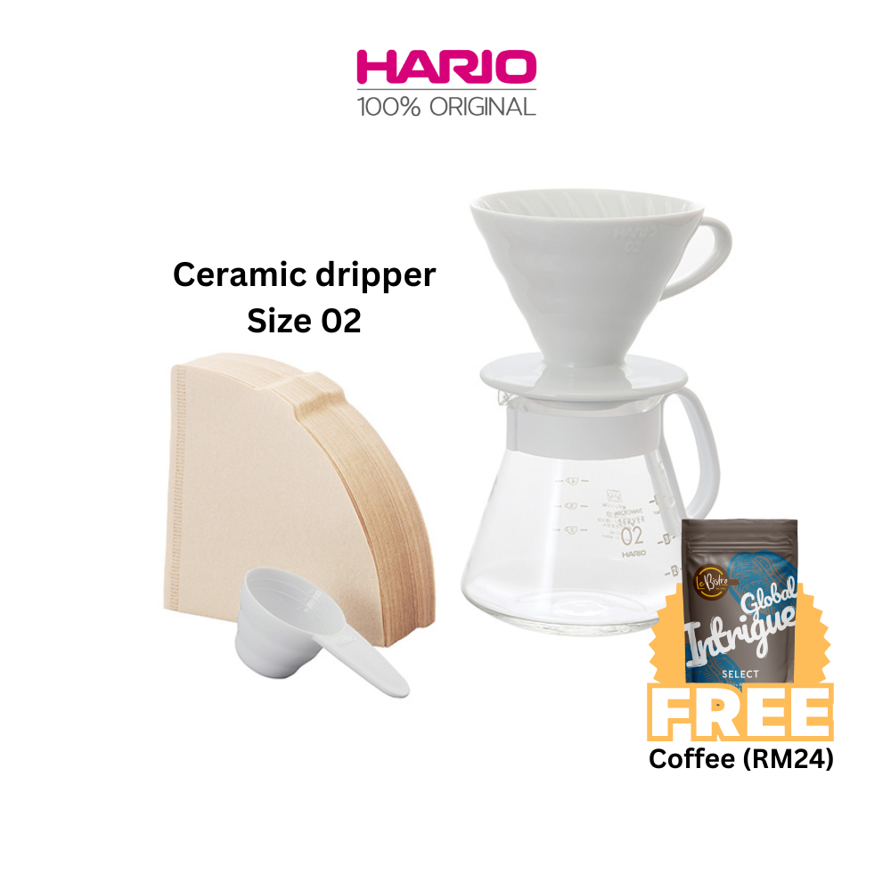 HARIO V60 Ceramic Dripper 02 Set, White (for 1-4 cups) | Shopee Malaysia
