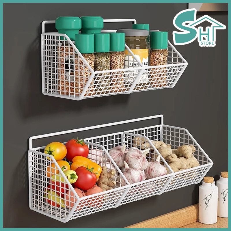 Kitchen Onion Ginger Garlic Storage Basket Rack Wall Mounted Seasoning ...