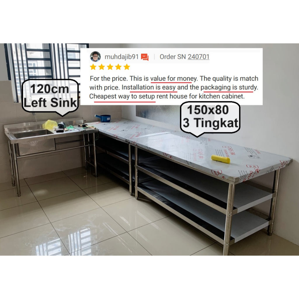 MEJA BUDGET 100/120/150/180CM STAINLESS STEEL WORK TABLE TAHAN BERAT ...