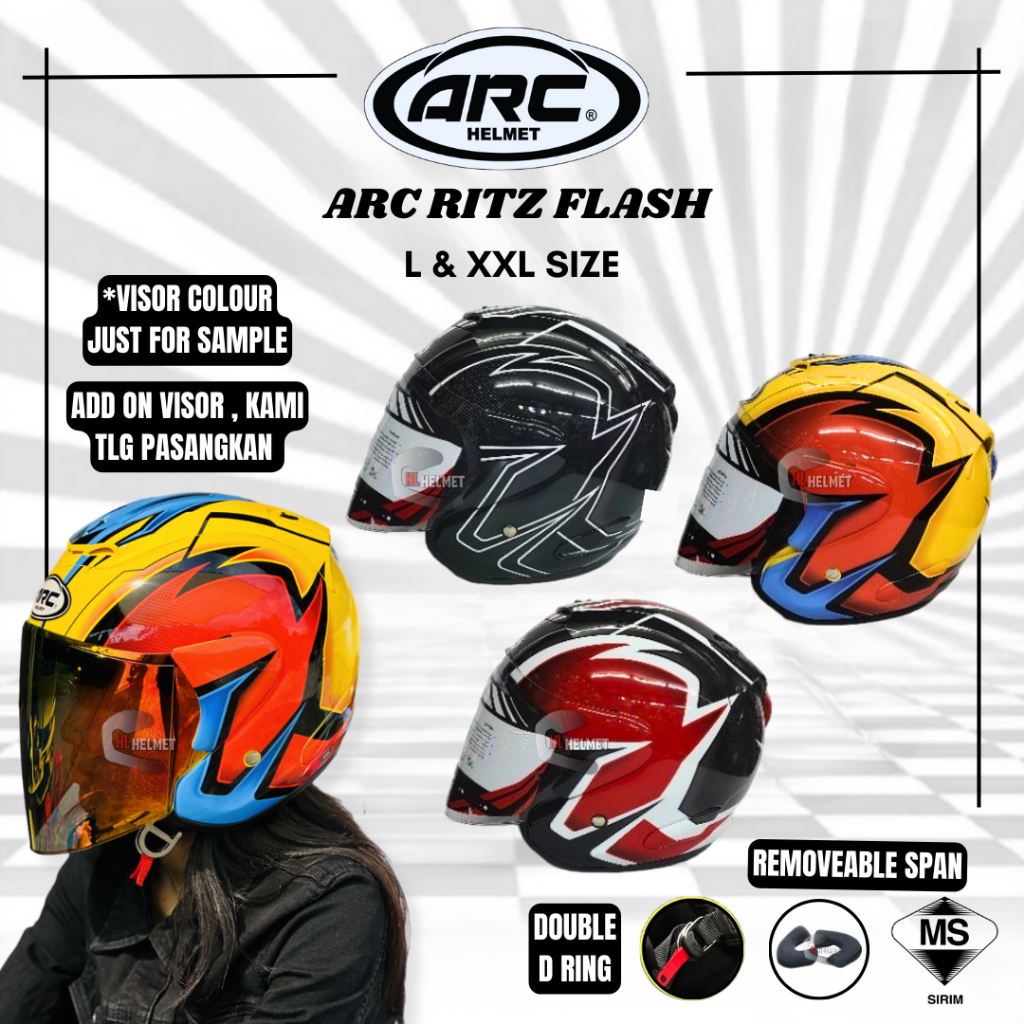 ARC RITZ FLASH YELLOW 2024 OPEN FACE HELMET ARC RITZ ORIGINAL ( HELMET ...