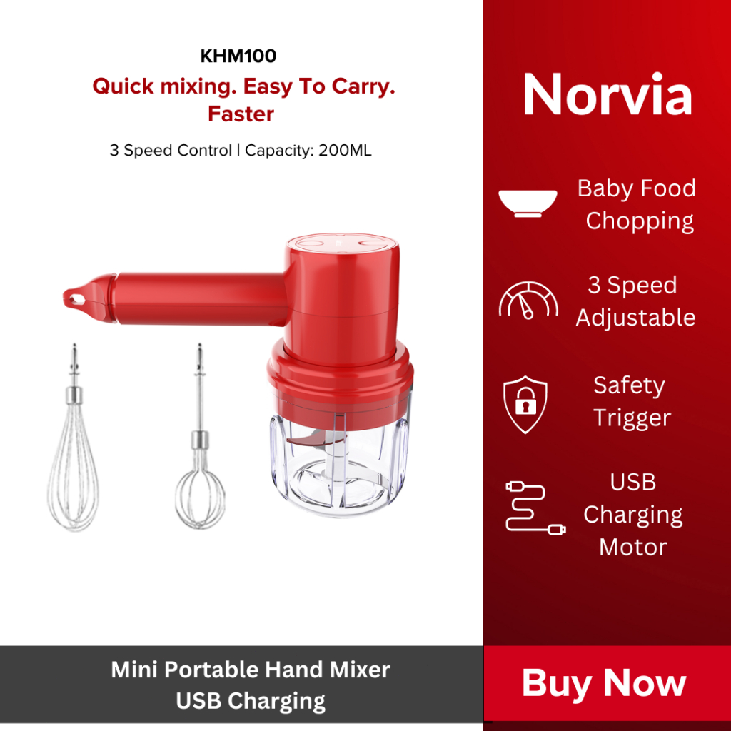 Airbot Kitchen Hand Mixer KHM100 Red Portable USB Charging 3 Speed ...