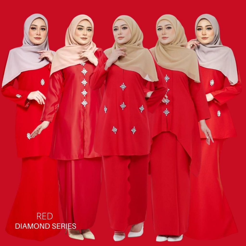[dark red] plain basic diamond series kurung moden riau scallop/kebaya ...