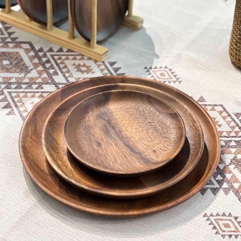 Pinggan Kayu Wooden Plate Acacia Akasia Tebal Ringan Makan | Shopee ...