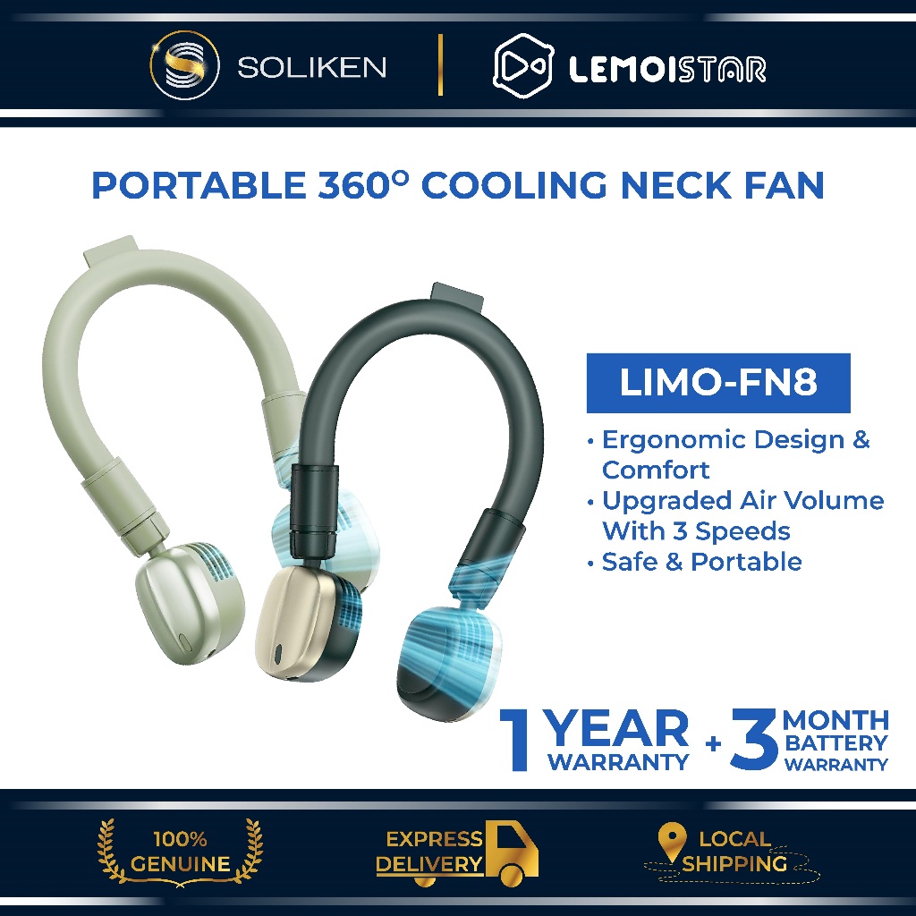 LEMOISTAR LIMO-FN8 Portable Neck Fan 360° Cooling Tube Detachable ...