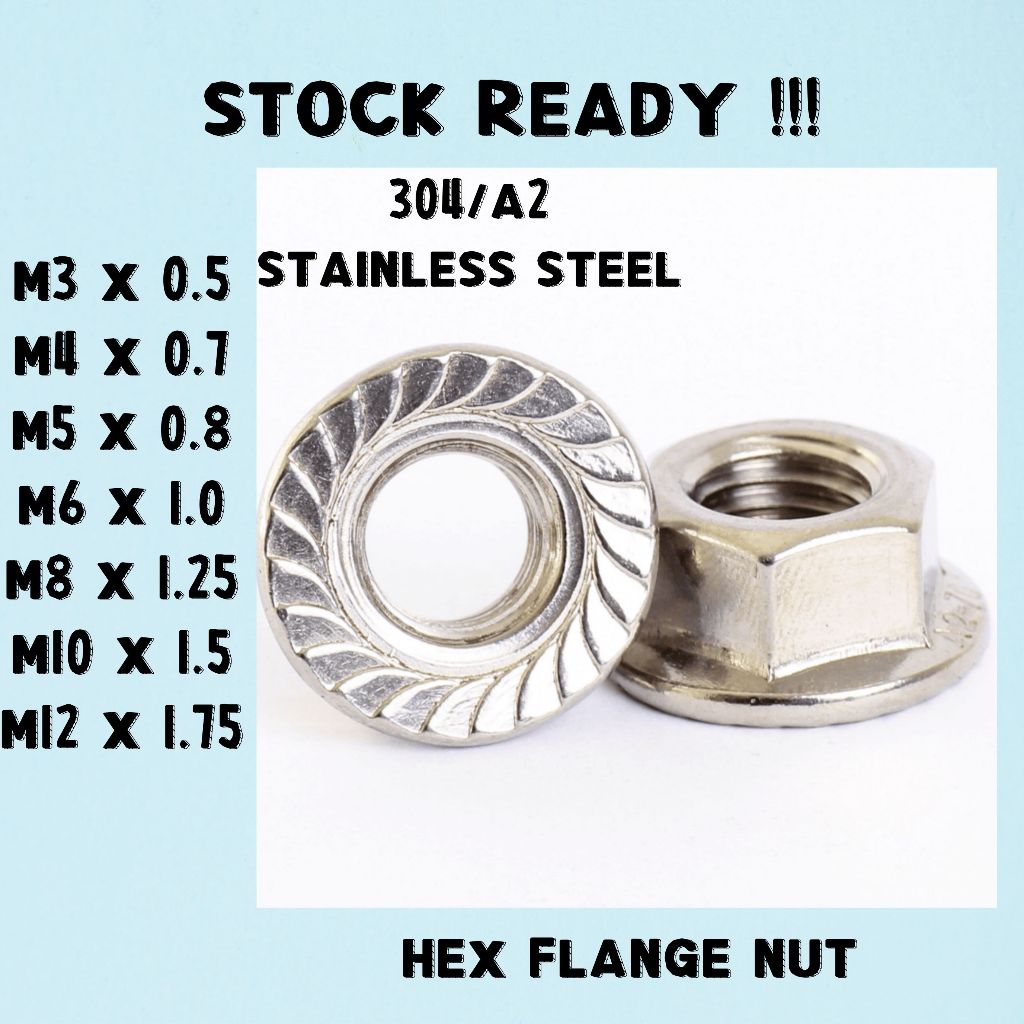 M3 M4 M5 M6 M8 M10 M12 Flange Nut 304 Stainless Steel DIN6923 Hexagon Hex Nut | Shopee Malaysia